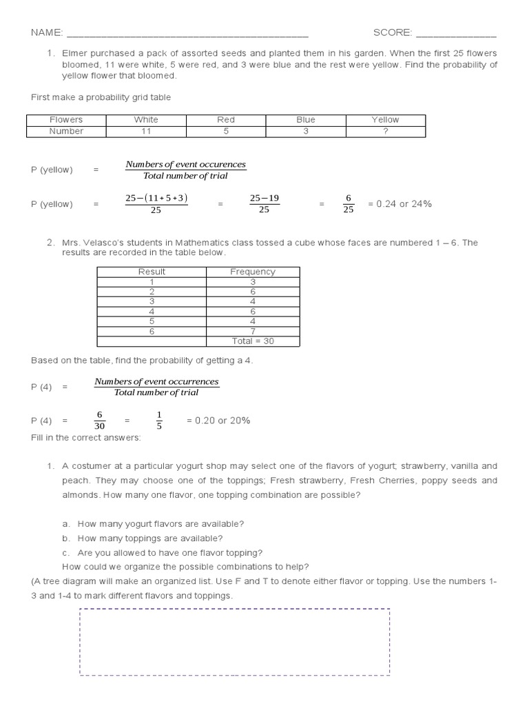 Probability Quiz and Answer Key | PDF
