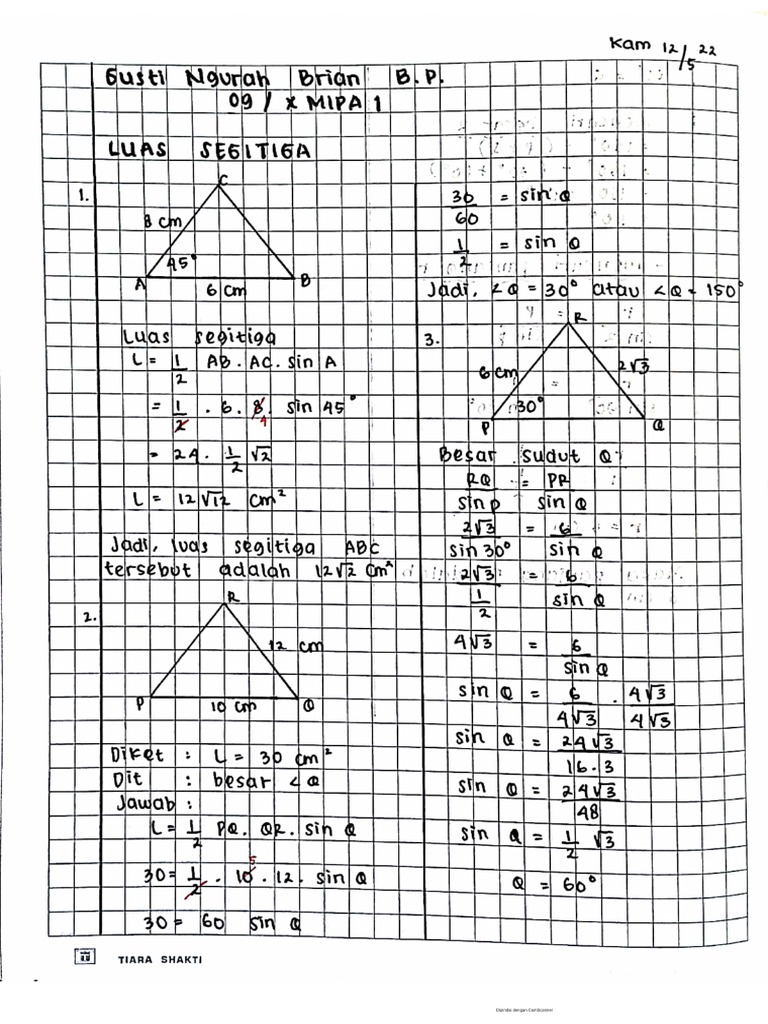 Tgs Mat Wajib Luas Segitiga. | PDF