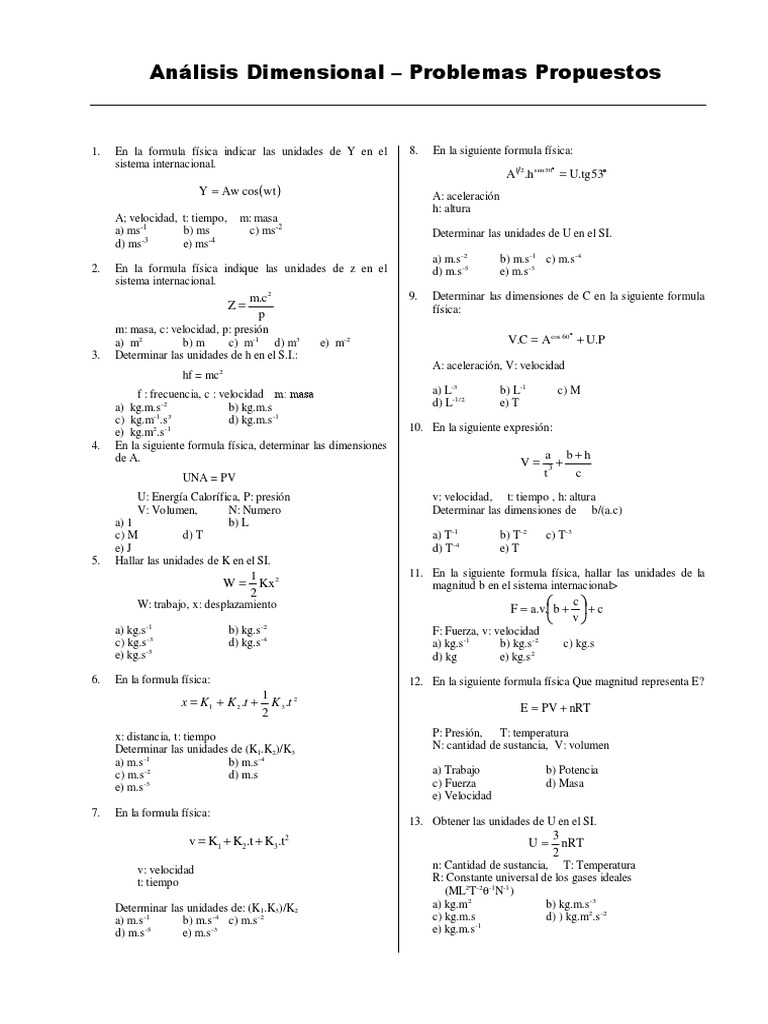 Analisis Dimensional Ejercicios | PDF | Métodos y materiales de enseñanza