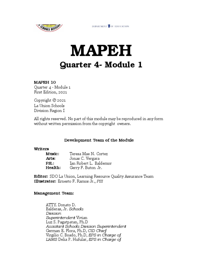 MAPEH 10 Q4 M1 Converted 1 | PDF | Art