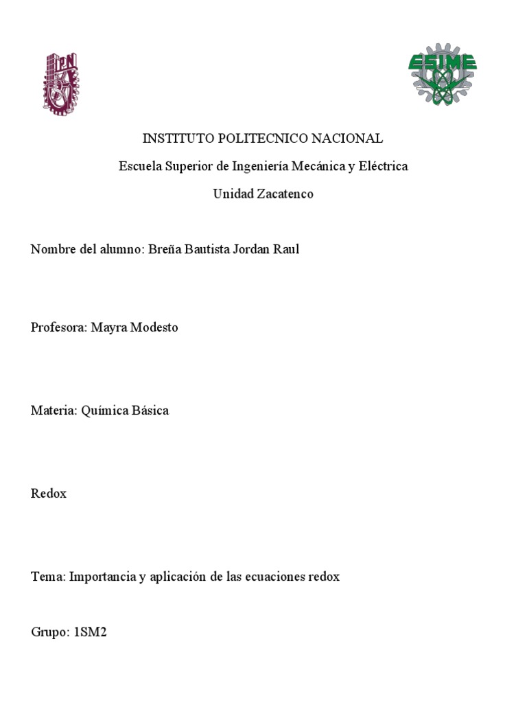 Las Reacciones Redox Pdf Redox ácido