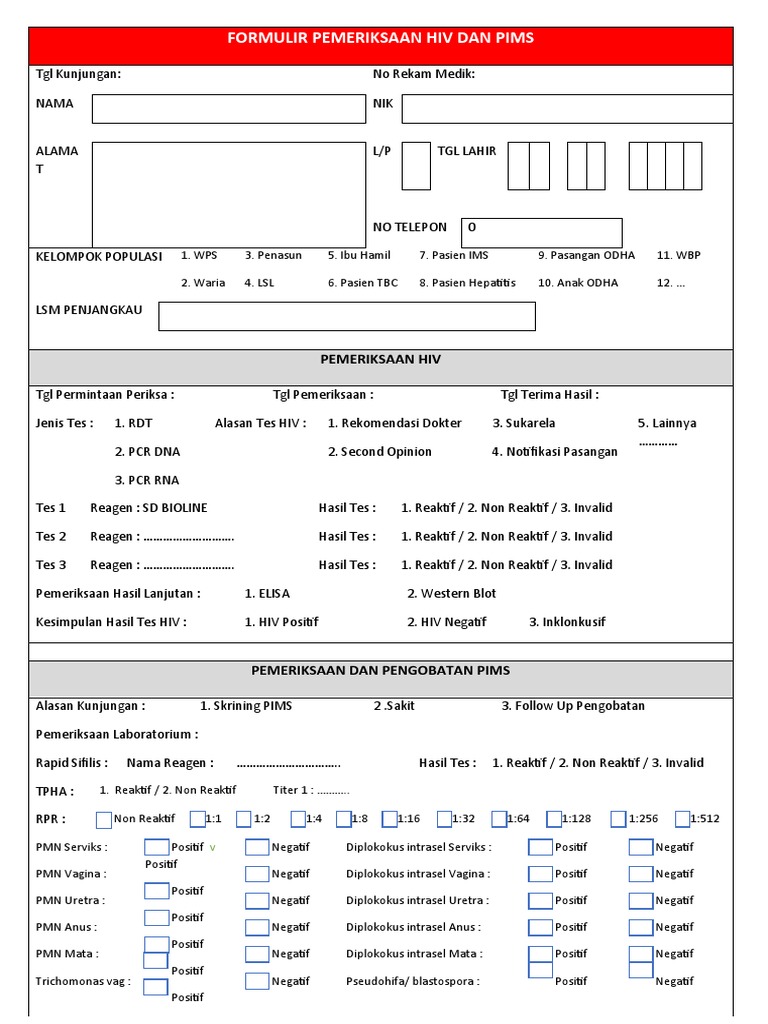 Formulir - Pemeriksaan HIV Dan PIMS 2102020 (Final) | PDF