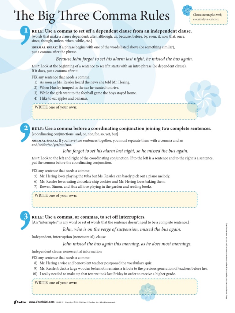 The Big 3 Comma Rules G3-12 | PDF | Comma | Human Communication