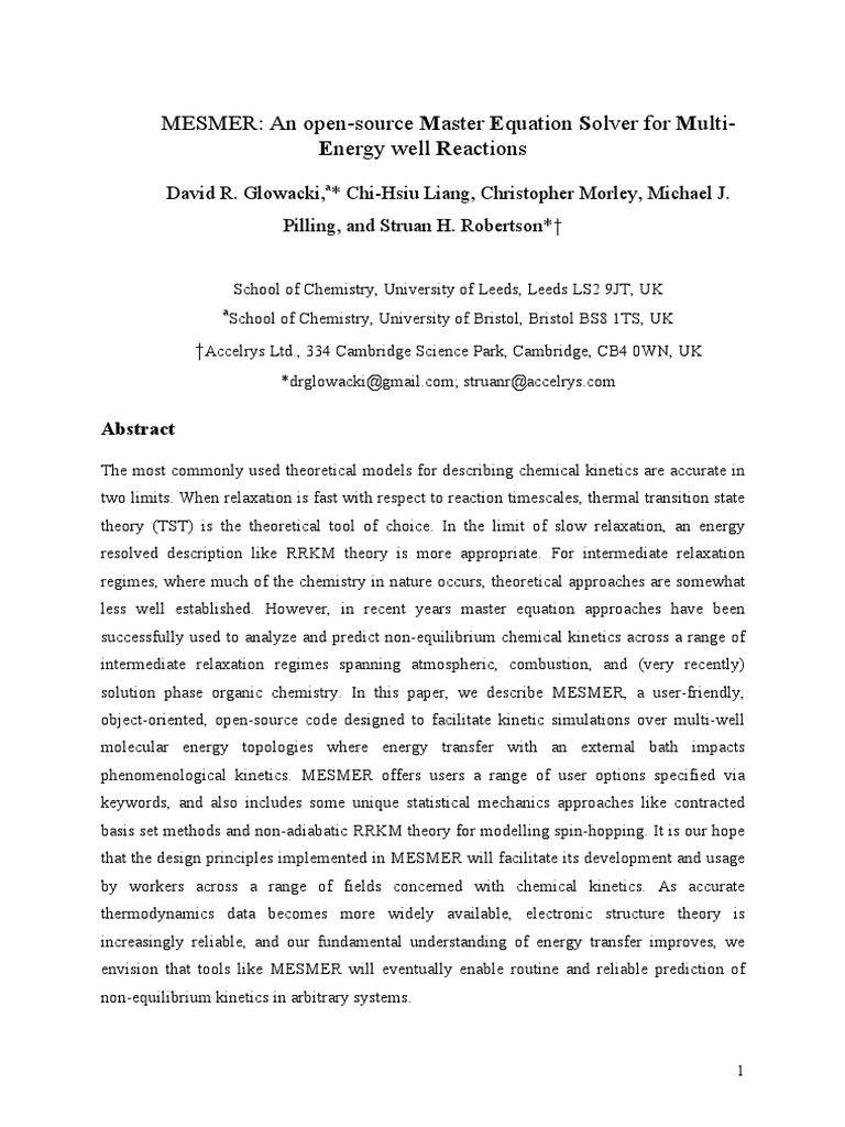 MESMER An Open Source Master Equation So | PDF