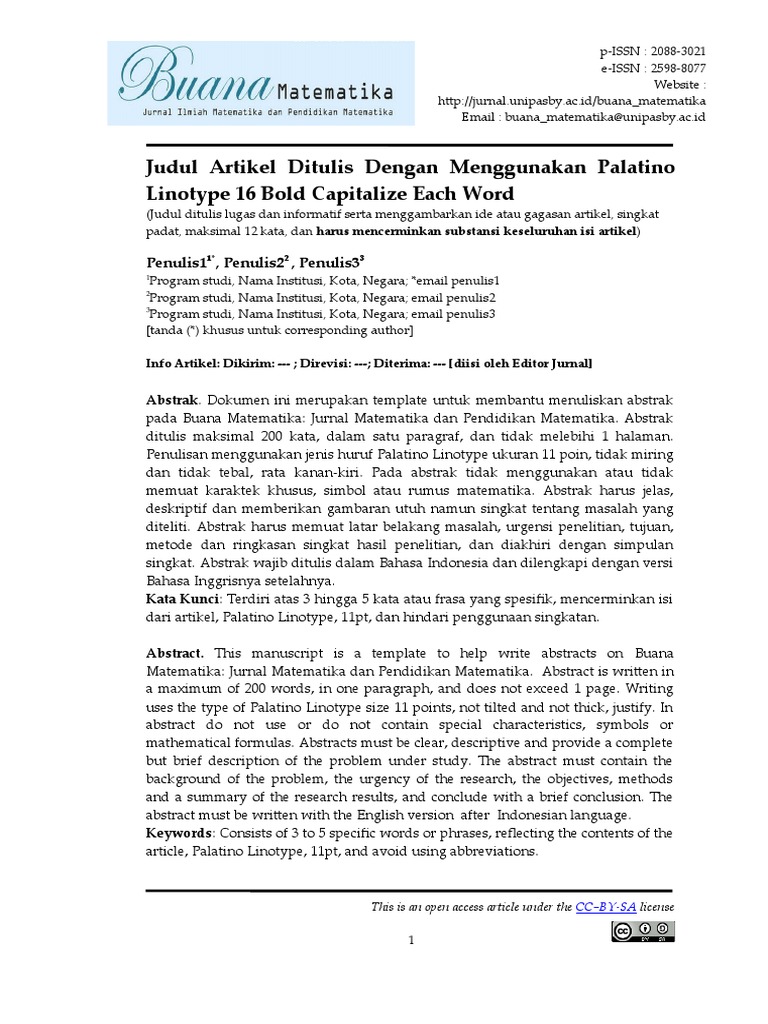 Template Penulisan Artikel Mulai Vol. 10, No. 1, Tahun 2020 | PDF