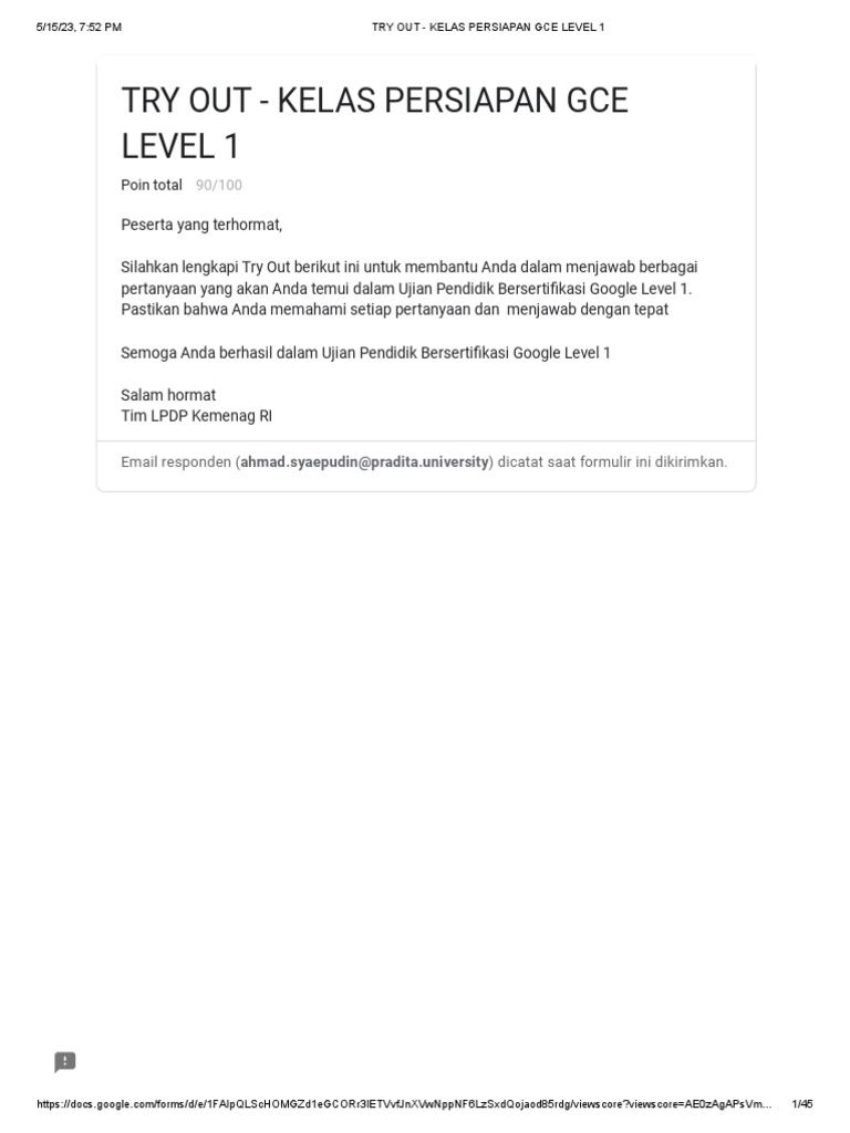 Try Out Persiapan GCE Level 1 | PDF