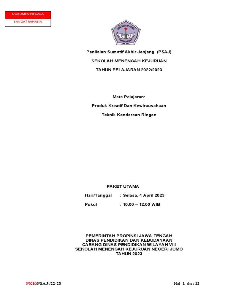 Sampul Psaj PKK Soal 2023 | PDF