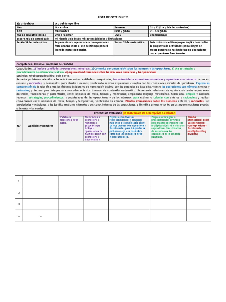 Lista de Cotejo 2 Mate | PDF | Números | Número racional