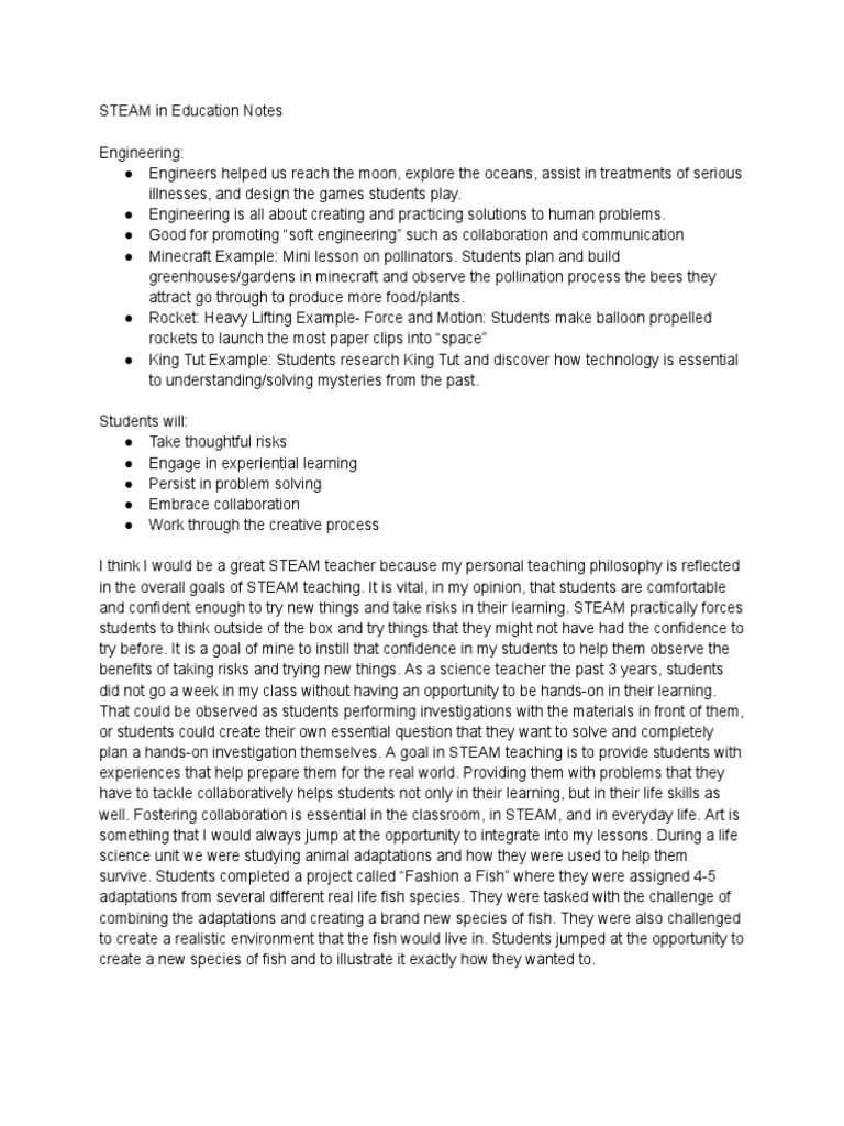 STEAM in Education Notes | PDF | Learning | Engineering
