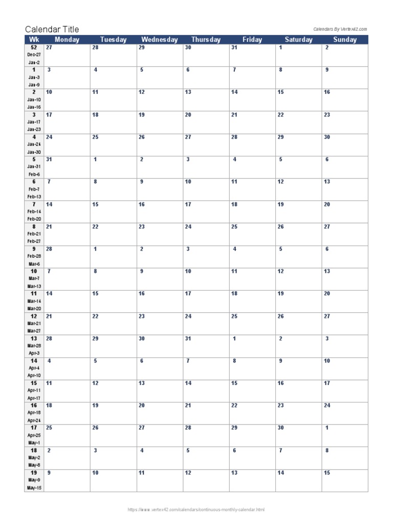 Continuous Monthly Calendar | PDF