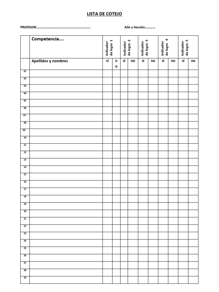 Formato de Lista de Cotejo para Evaluar | PDF