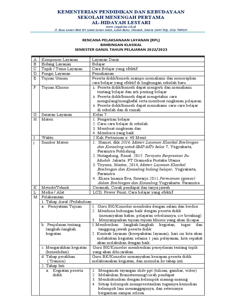 RPL CARA BELAJAR DI SEKOLAH BARU (Ganjil) | PDF