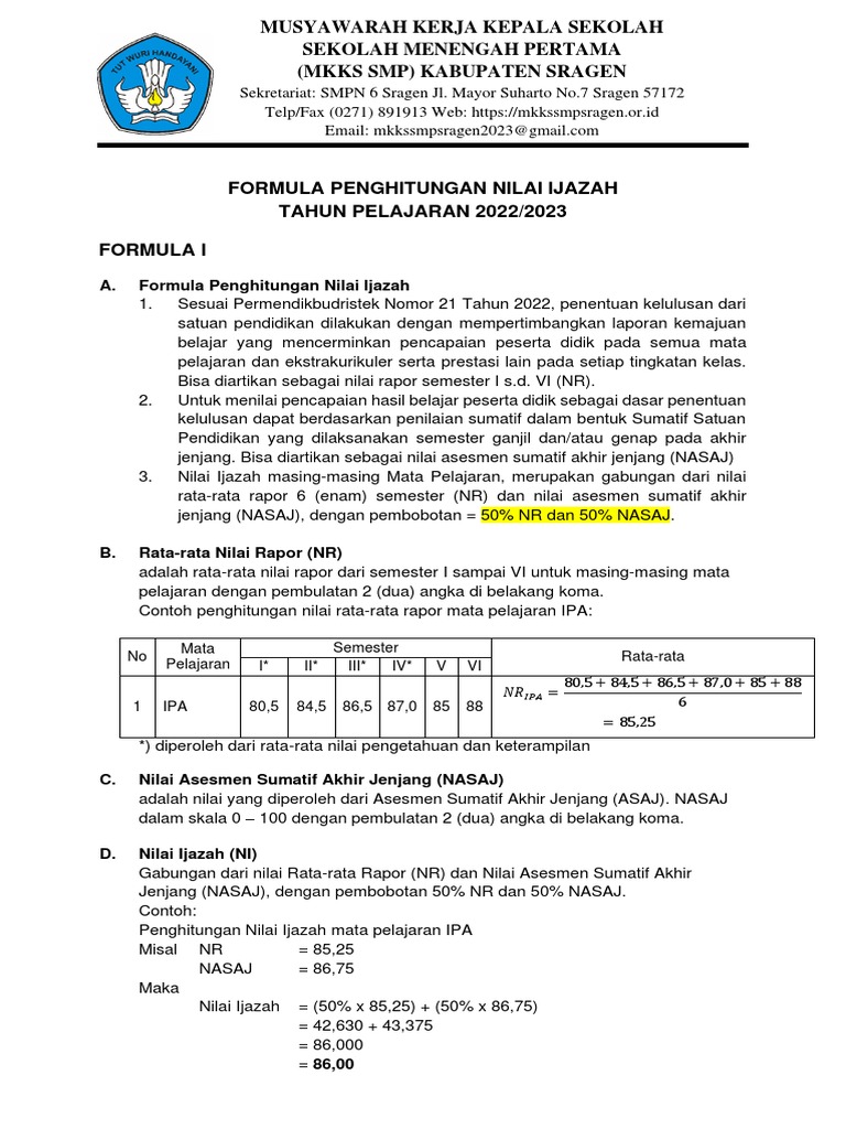 Draft Formula Penghitungan Nilai Ijazah | PDF