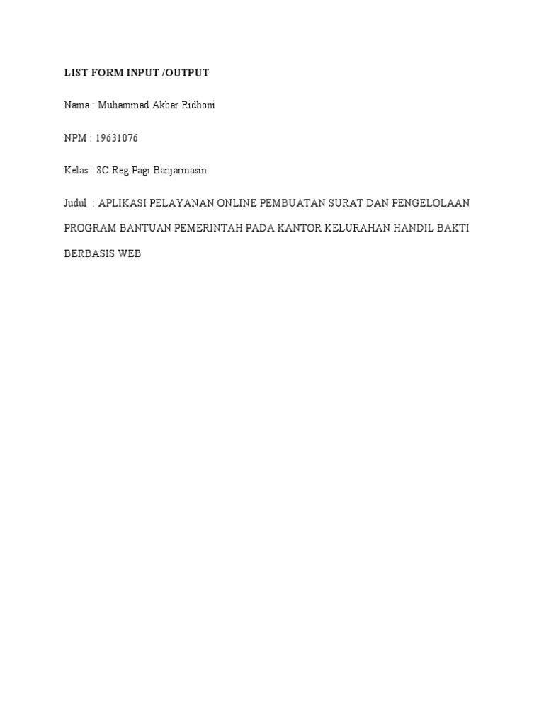 Rancangan Form Input dan Output Sistem | PDF