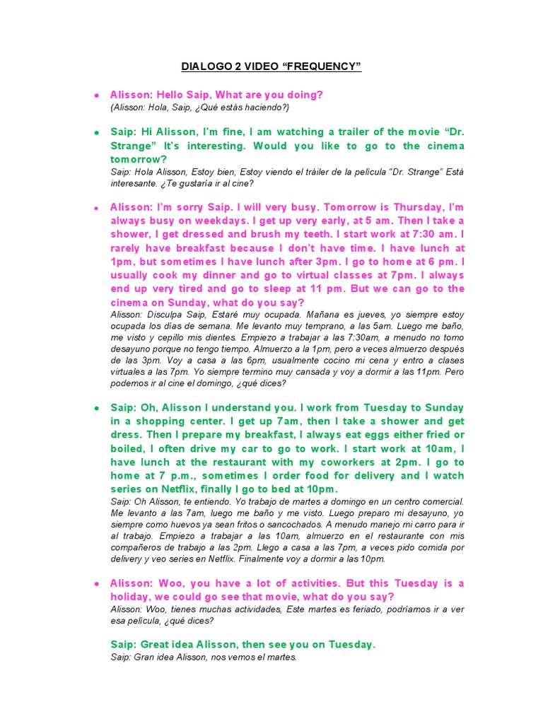 Dialogo 2 Video | PDF | Cocina | Comida