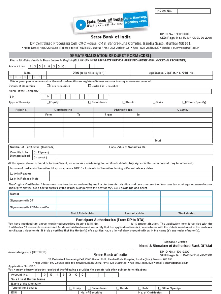Dematerialisation Request Form | PDF | Securities (Finance ... Dematerialisation Request Form | PDF | Securities (Finance ...