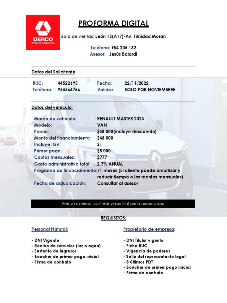 Proforma Renault Master 2023 | PDF | Negocios | Finanzas y dinero