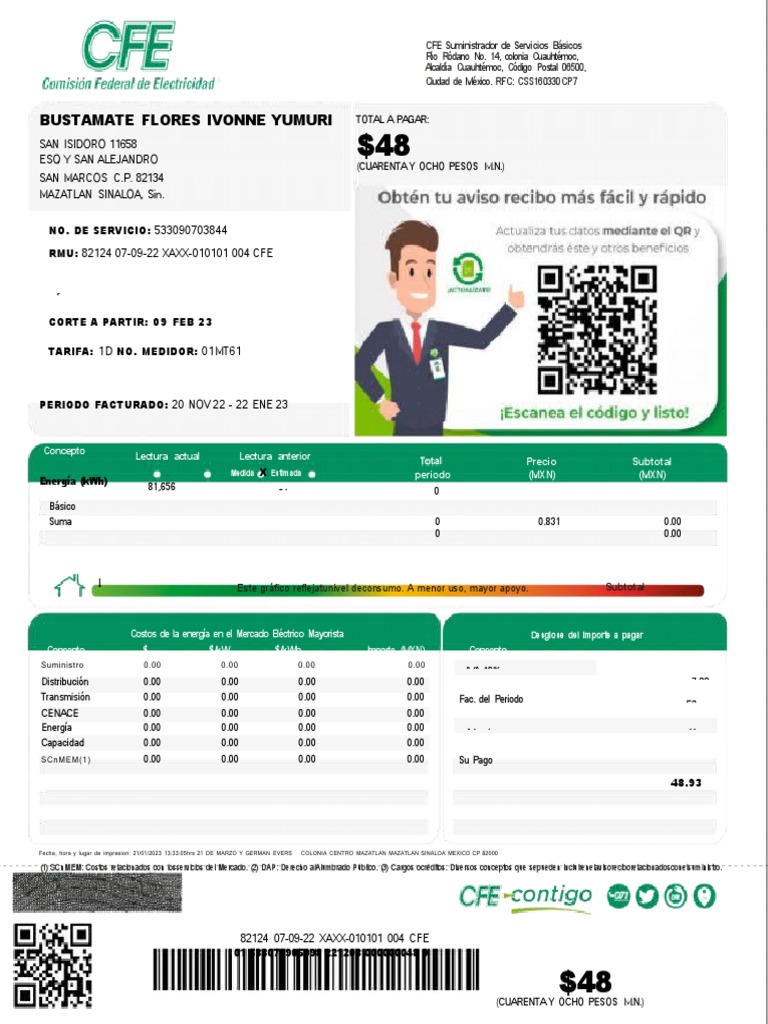 Recibo Cfe | PDF | Electricidad | Ingenieria Eléctrica