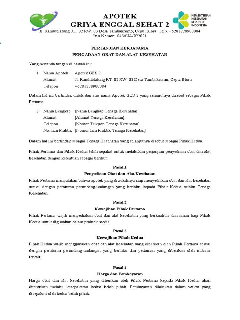 Mou Apotek Dengan Nakes Pdf Hukum