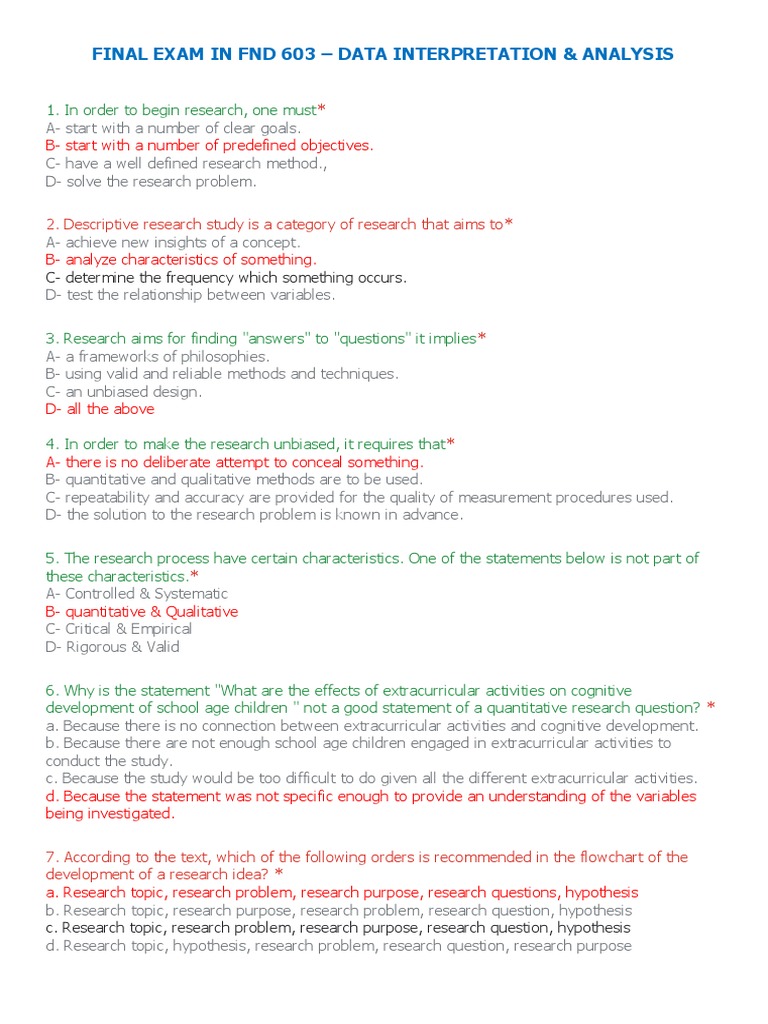 Final Exam in FND 603 Data Interpretation and Analysis | PDF