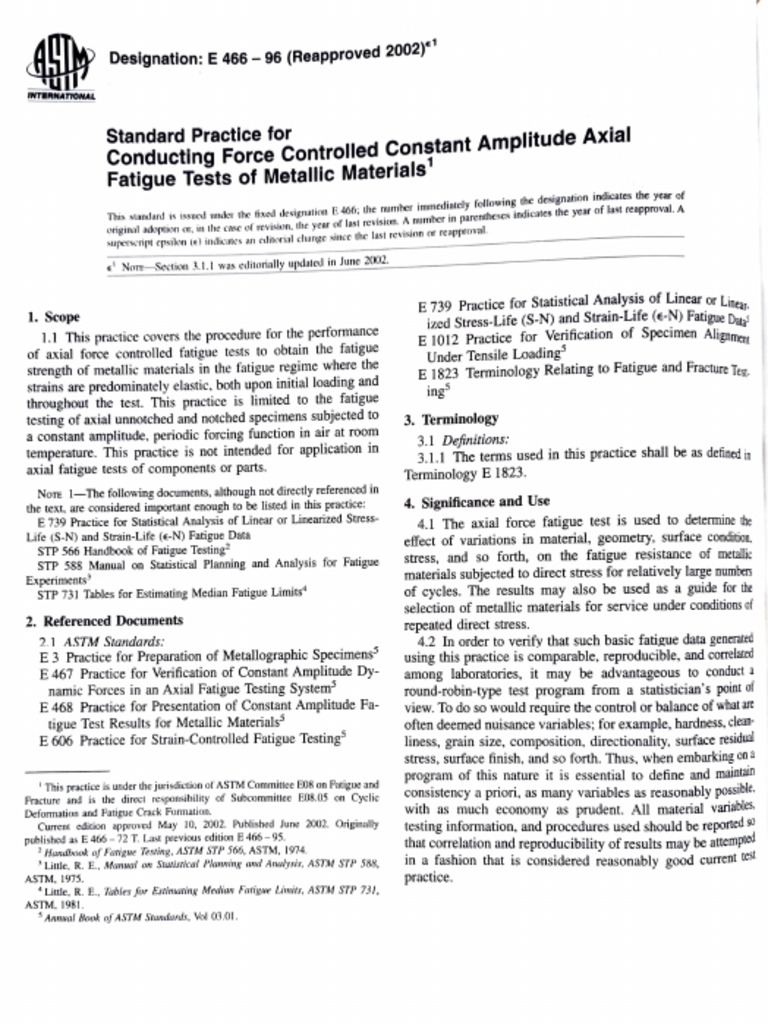 Astm E466 | PDF | Fatigue (Material) | Statistics