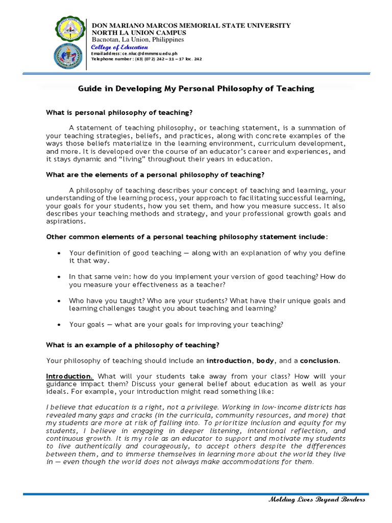 Guide On Creating A Philosophy of Teaching | PDF
