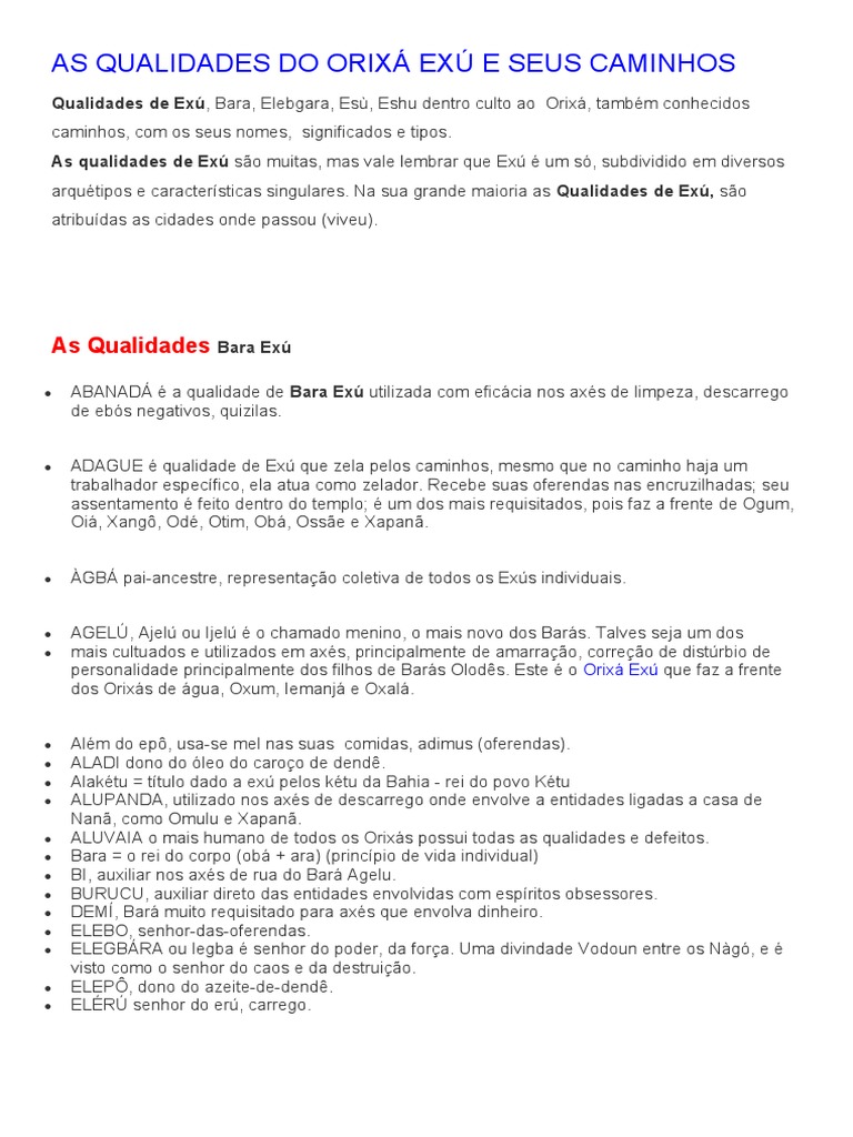 AS QUALIDADES DO ORIXÁ EXÚ | PDF | Fés religiosas | Religião étnica