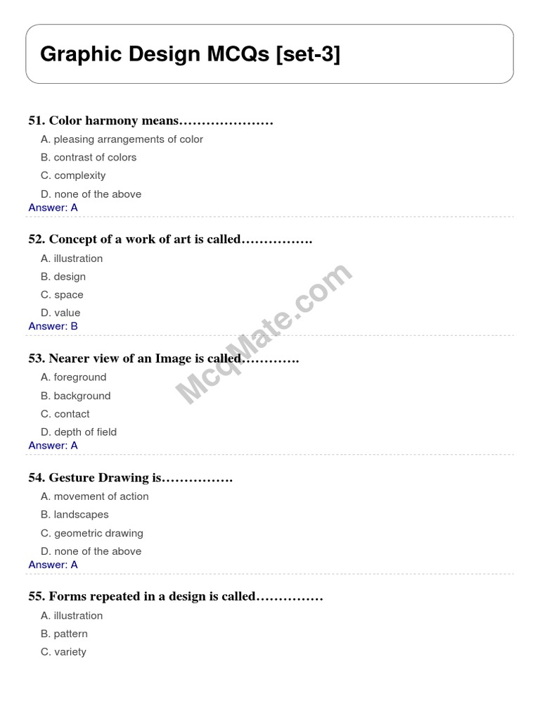 Graphic Design Solved MCQs (Set-3) | PDF | Composition (Visual Arts) | Light