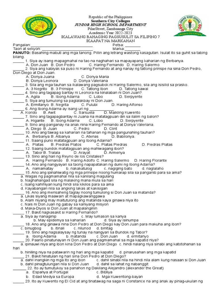 2ND Part Exam Fil 07 4th Grading | PDF