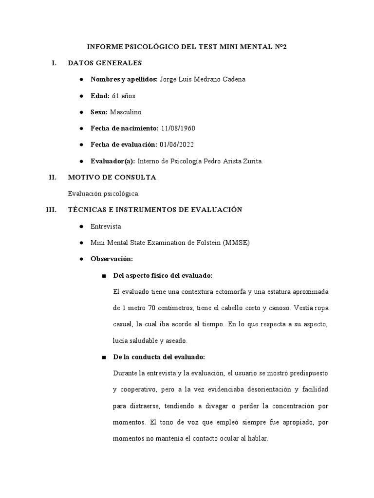 Mini Mental 2 | PDF | Memoria | Sicología