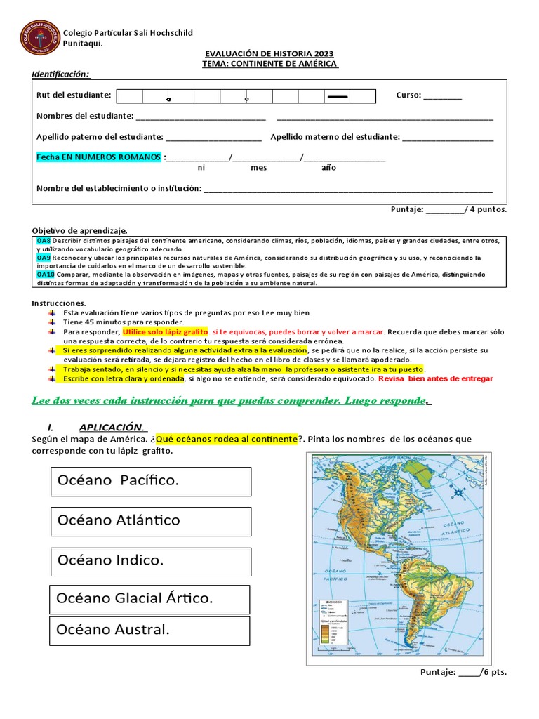Evaluación sobre el Continente Americano | PDF | Américas | América del Sur
