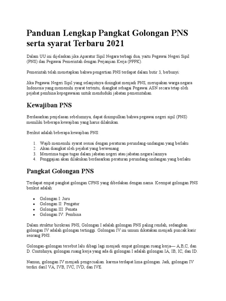 Panduan Pangkat dan Syarat PNS 2021 | PDF