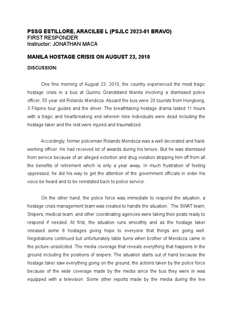 Manila Hostage Crisis Analysis 2010 | PDF