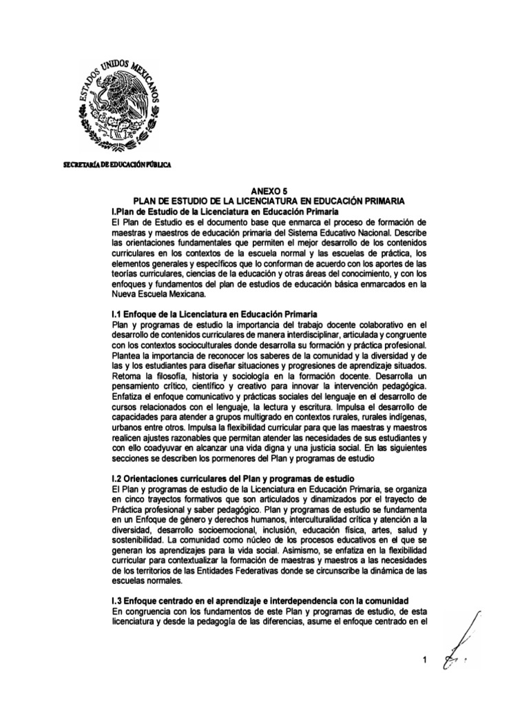 Plan De Estudios De La Licenciatura En Educación Primaria 2022 Pdf