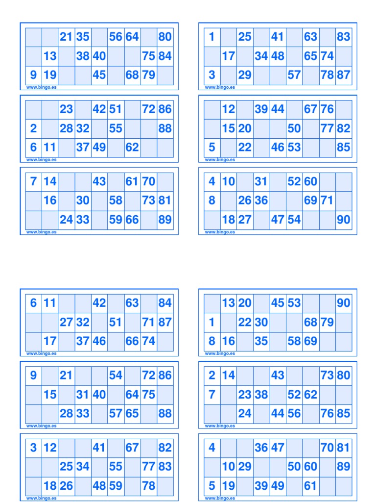 Cartones-Bingo-90-Bolas (9 Series (54 Cartones - 9 Hojas) | PDF