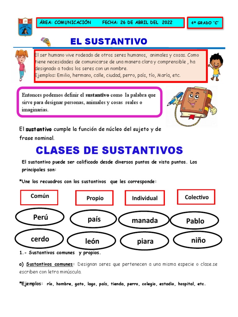 Clases de Sustantivos para 4to Grado | PDF | Sustantivo