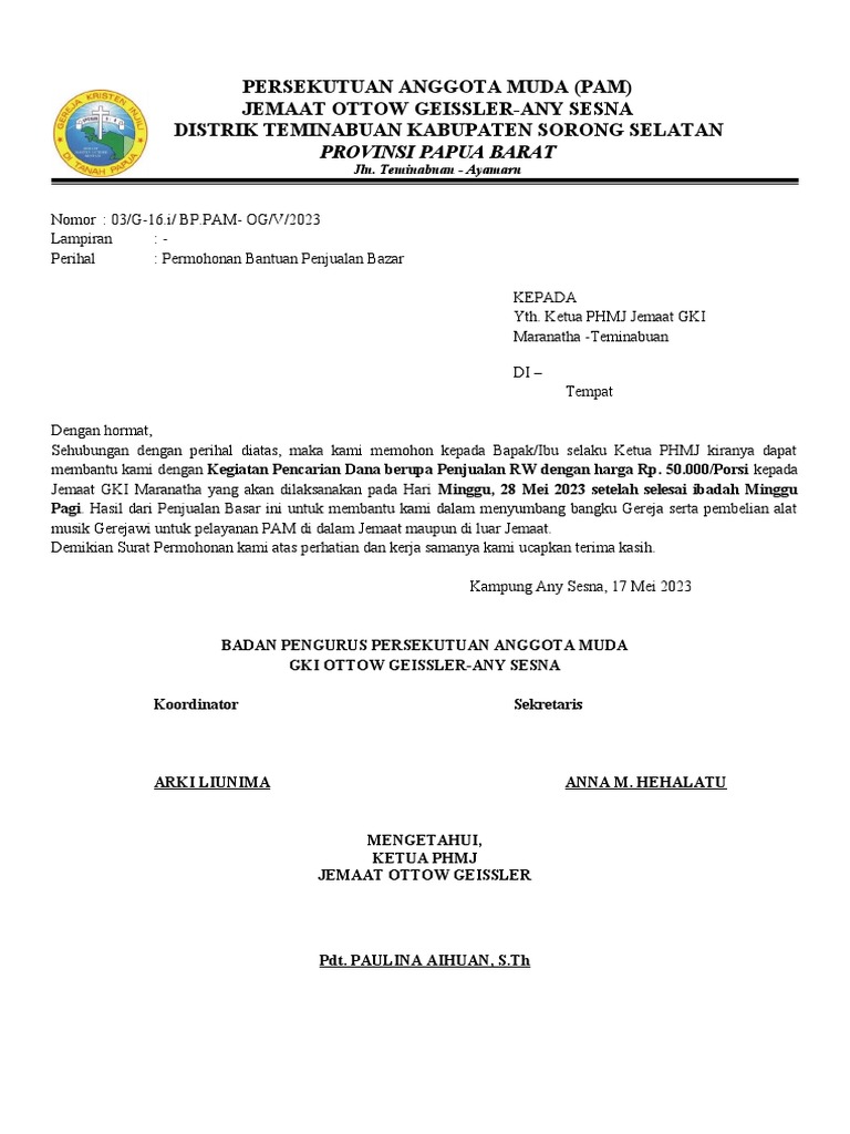 Surat Permohonan Penjualan Bazar | PDF