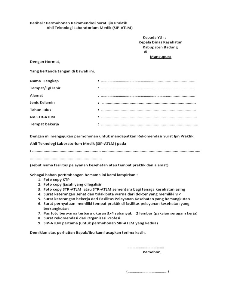 Blanko Permohonan SIP ATLM 820527 | PDF