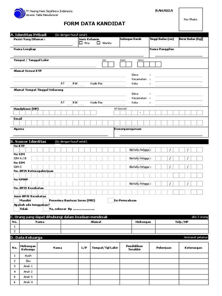 Formulir Data Kandidat HRD | PDF