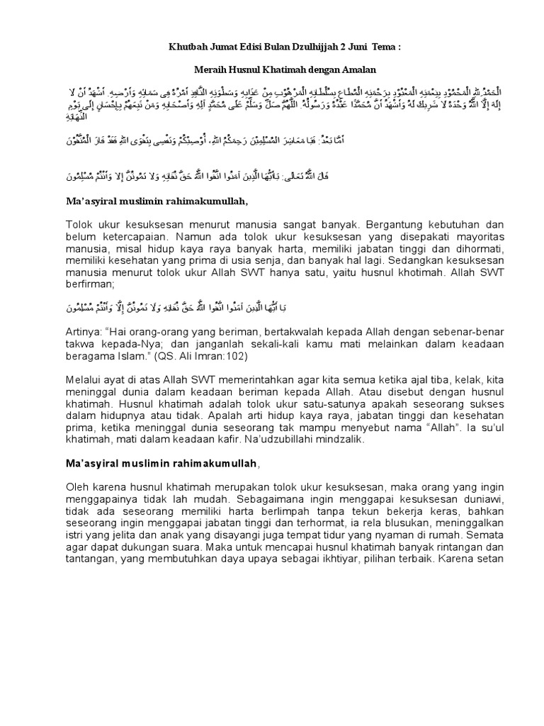 Khutbah Jumat Edisi Bulan Dzulhijjah 2 Juni Tema | PDF