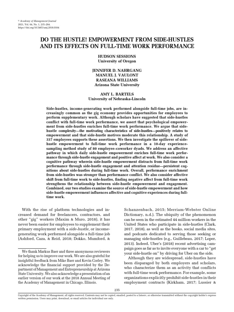 Do The Hustle! Empowerment From Side-Hustles and Its Effects On Full ...