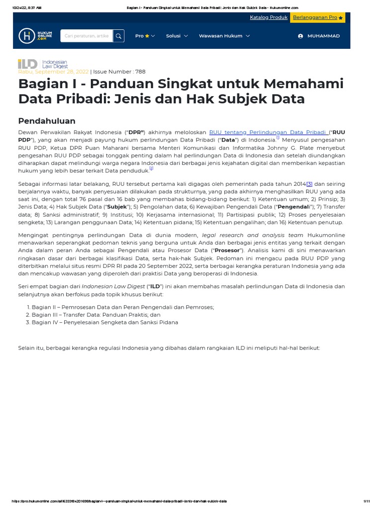 Panduan Data Pribadi: Jenis & Hak | PDF