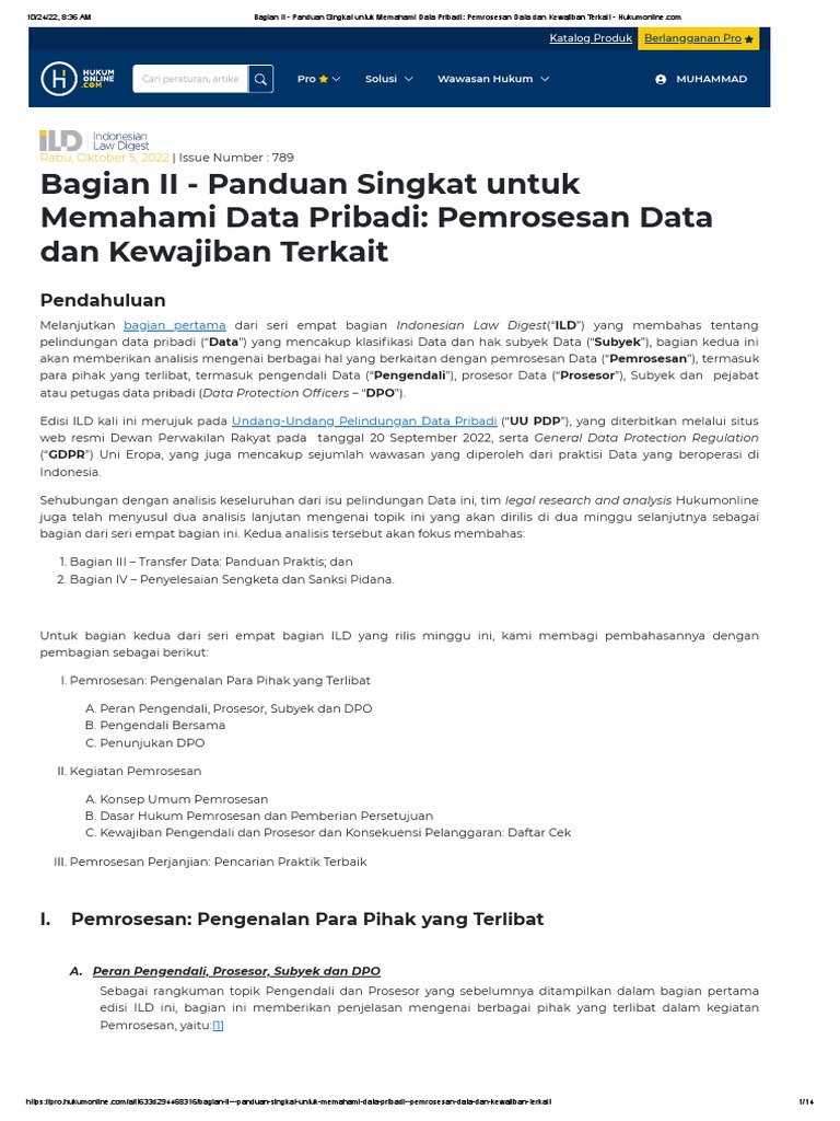 Bagian II - Panduan Singkat Untuk Memahami Data Pribadi - Pemrosesan Data Dan Kewajiban Terkait ...