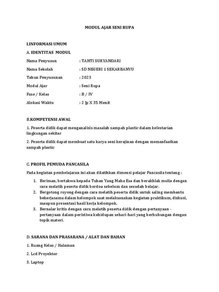 Modul Seni Rupa Kls 4 | PDF