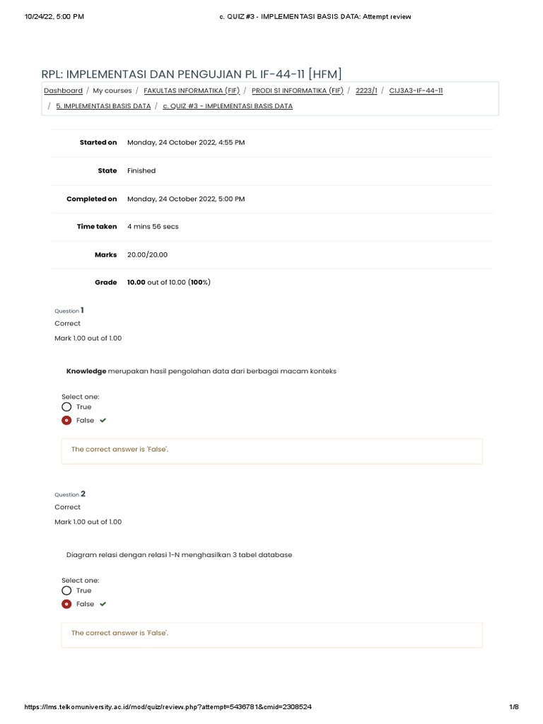 Quiz 3: Implementasi Basis Data | PDF | Karier & Perkembangan