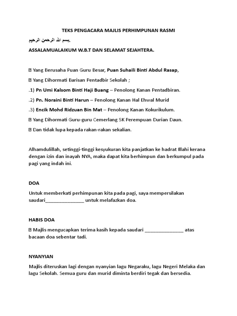 Teks Pengacara Majlis Perhimpunan Rasmi | PDF
