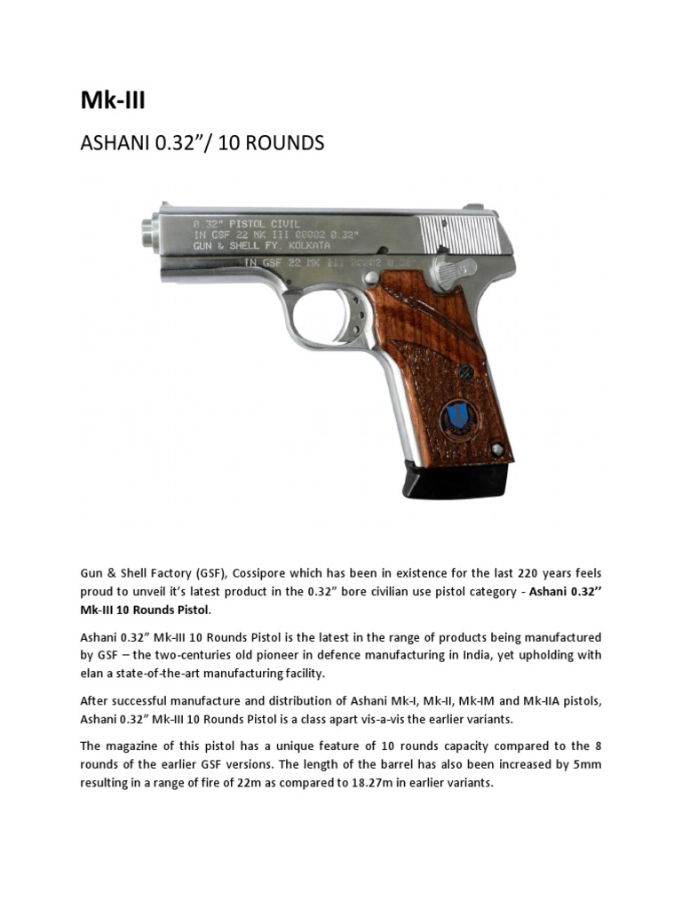 Ashani 0.32 Mk-III Pistol Overview | PDF