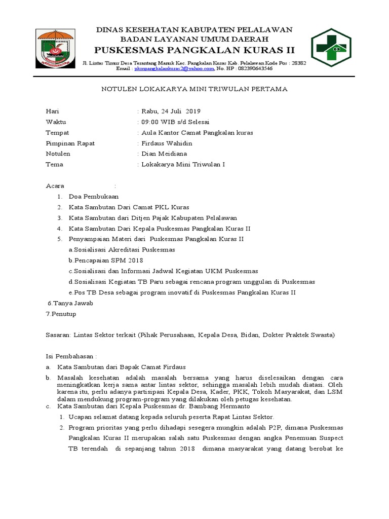 Notulen Lokmin TW I (Belum Siap) | PDF | Pengembangan Diri | Kesehatan Holistik