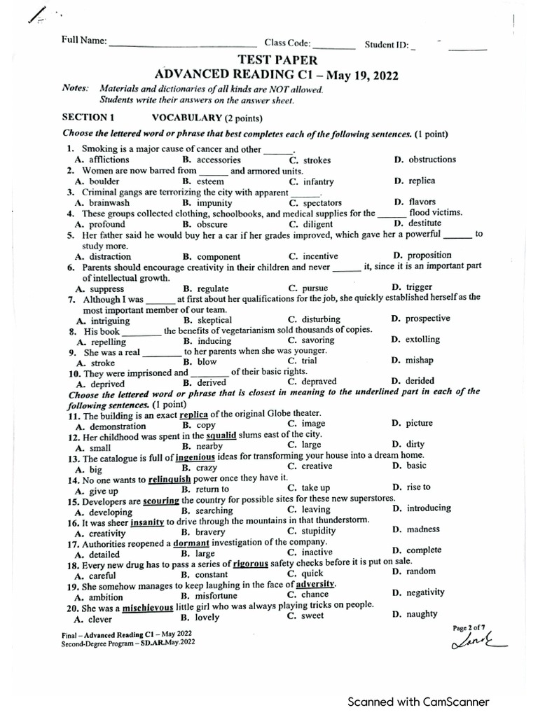 Final - Advanced Reading - May 19, 2022 | PDF