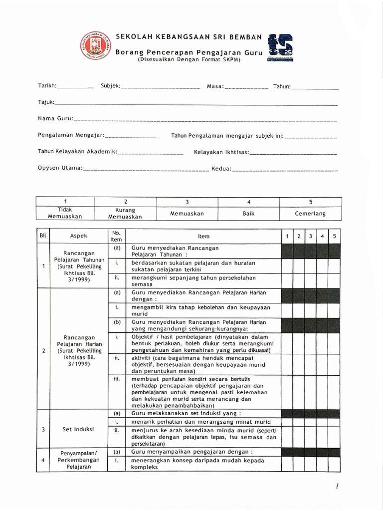 Borang Pencerapan PDPC SKSB | PDF